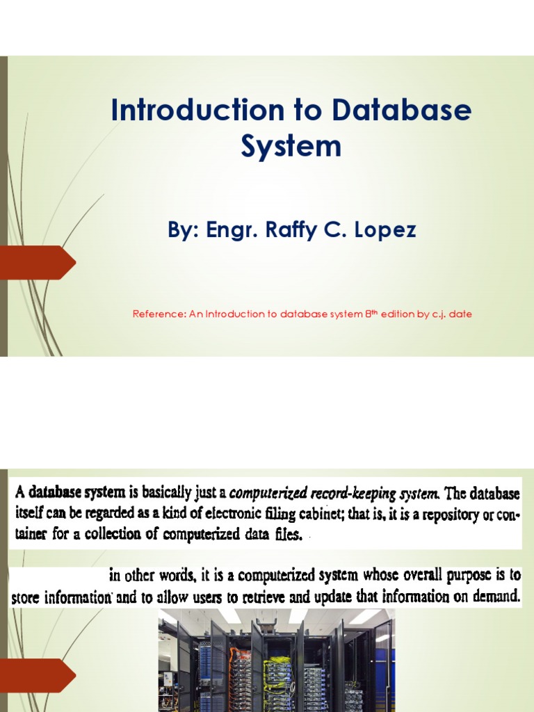 Introduction To Database System: By: Engr. Raffy C. Lopez | PDF | Computers