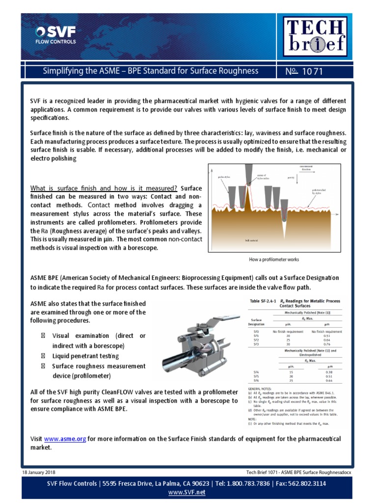Tech Brief 1071 ASME BPE Surface Roughness | PDF