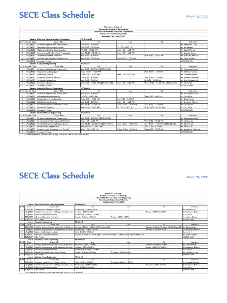 SECE Class Schedule: March 13, 2022 | Download Free PDF | Radio | Telecommunications