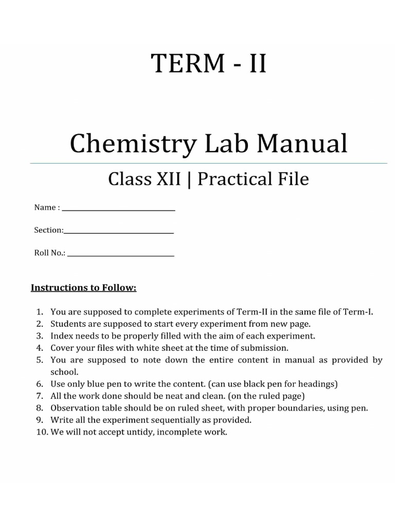 Chemistry Class-Xii Practical Record File Term-Ii (2021-22) - 220322 ...