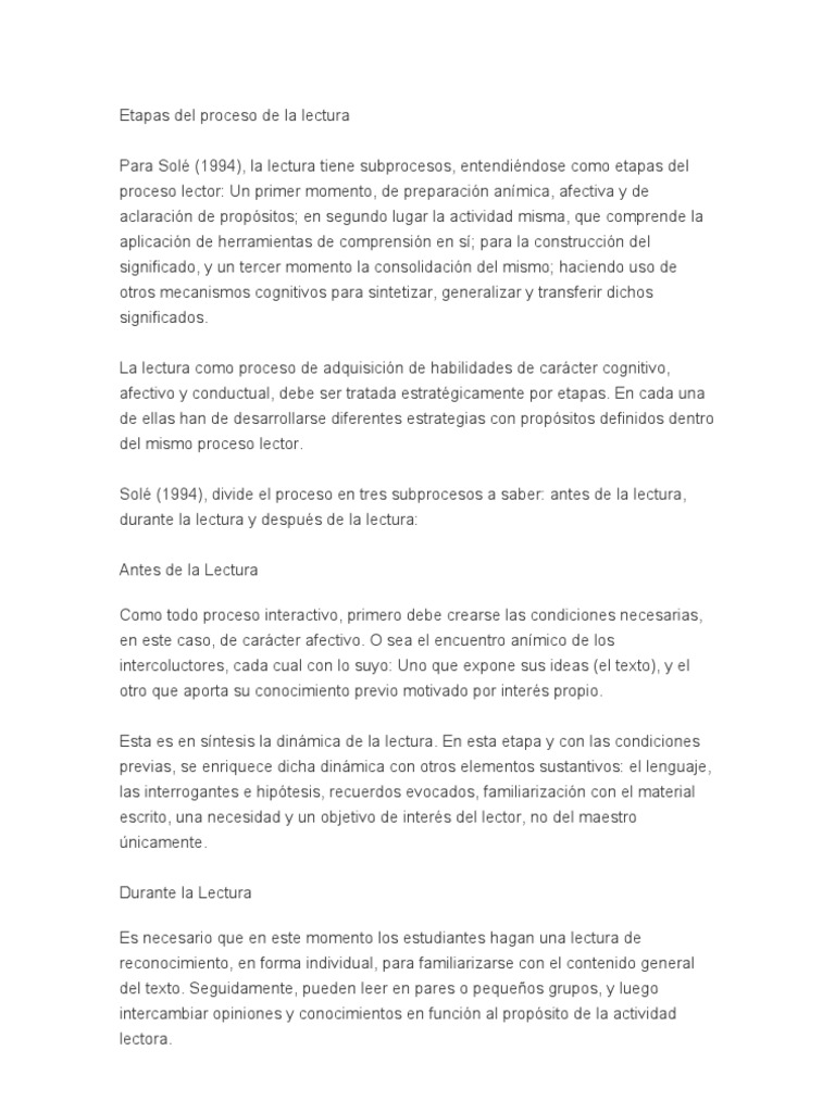 Etapas Del Proceso de La Lectura | PDF | Comprensión lectora | Ciencia ...