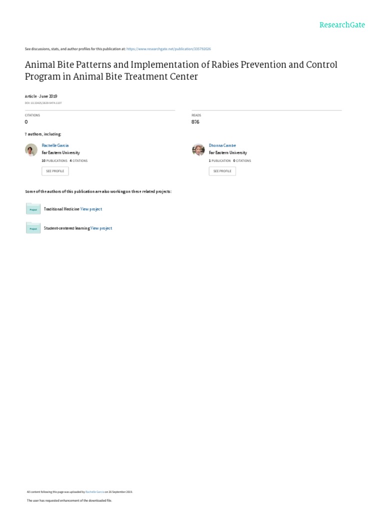 Animal Bite Patterns and Implementation of Rabies Prevention and ...