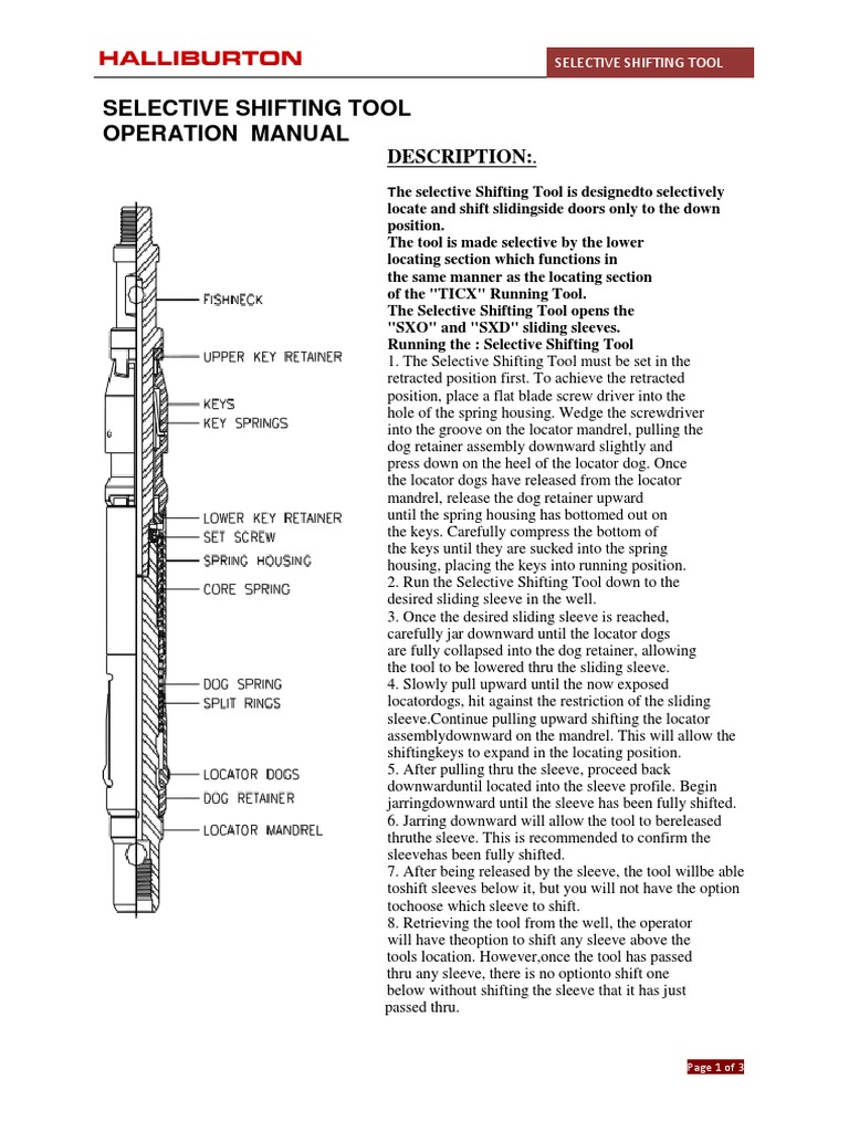Selective Shifting Tool Operation Manual: Description | PDF | Screw ...