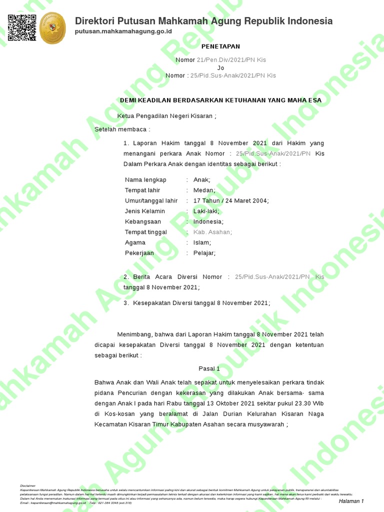 Putusan 25 Pid - Sus-Anak 2021 PN Kis 20220314 | PDF