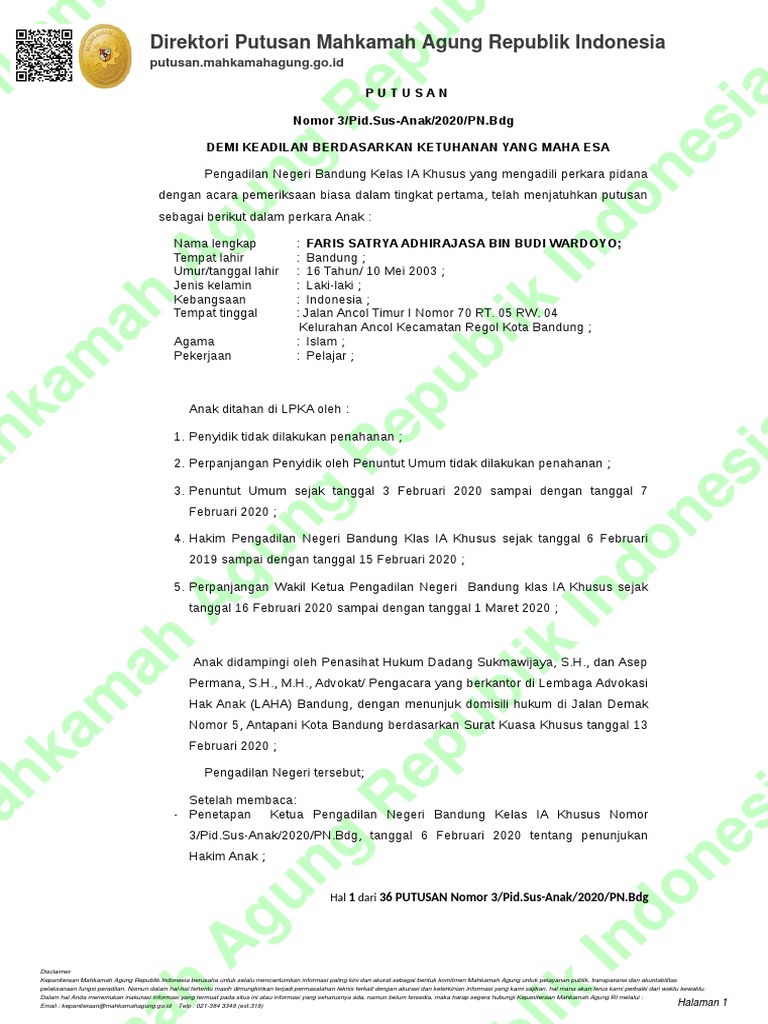 Putusan 3 Pid - Sus-Anak 2020 PN BDG 20220314 | PDF