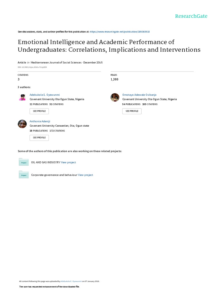 Emotional Intelligence and Academic Performance of Undergraduates ...
