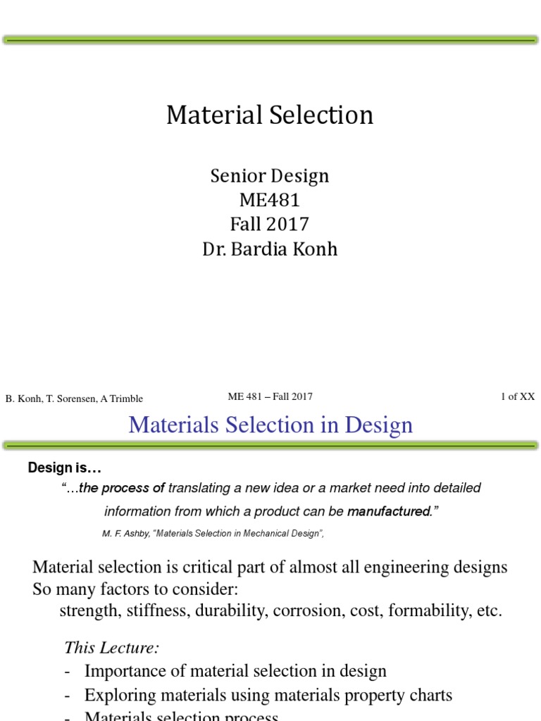 Material Selection in ME 481 Design | PDF | Alloy | Strength Of Materials