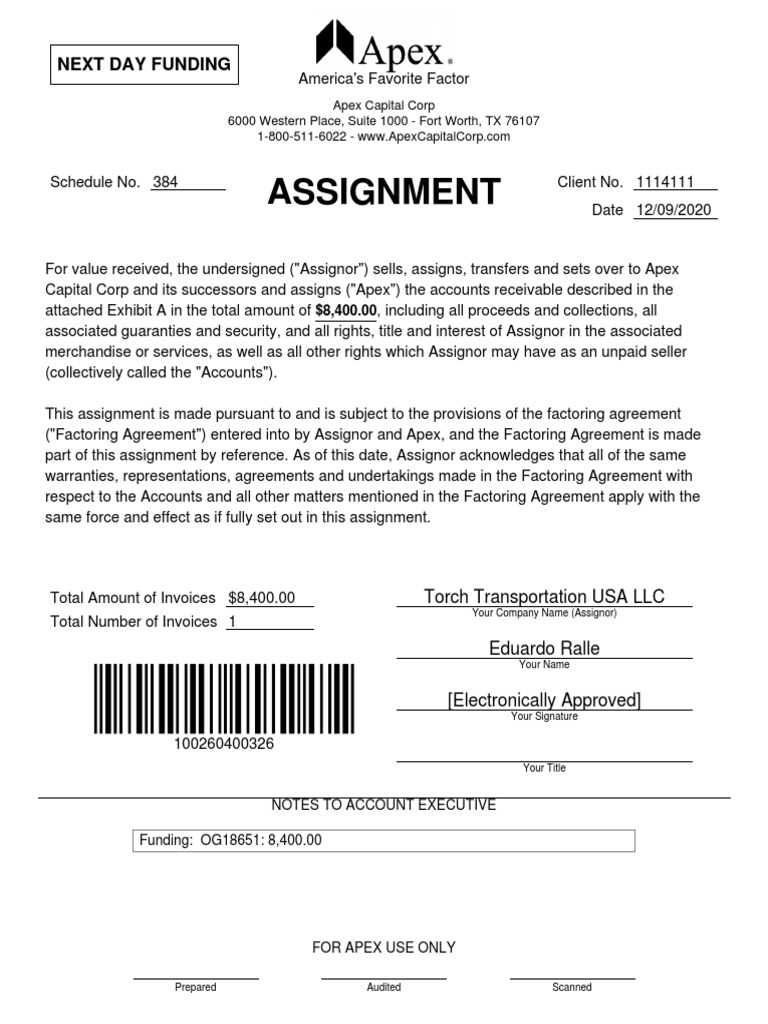 Assignment: Next Day Funding | PDF | Factoring (Finance) | Invoice