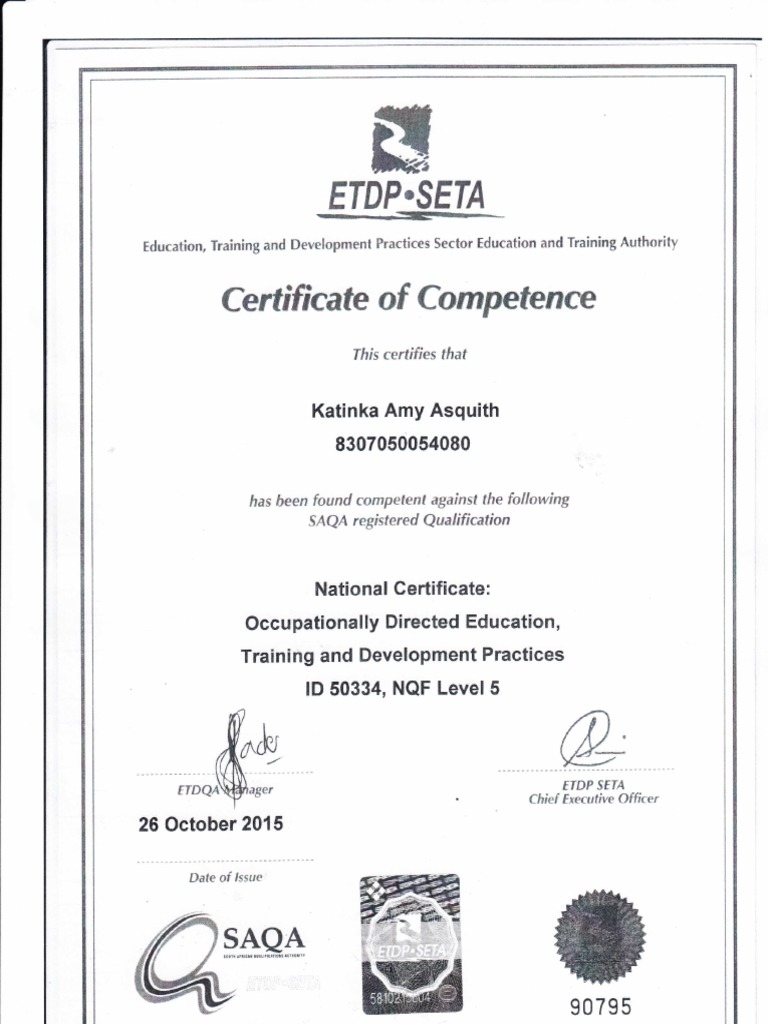 Copy National Certicate OD-ETDP Certificateand Statement of Results | PDF