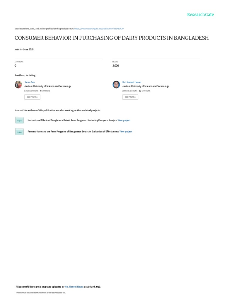 Consumer Behavior in Purchasing of Dairyproducts in Bangladesh | PDF ...