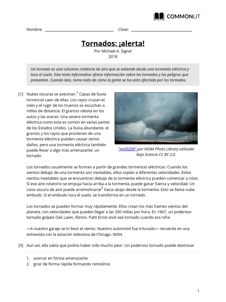 Actividad de Lectura 5°A-Tornados | PDF