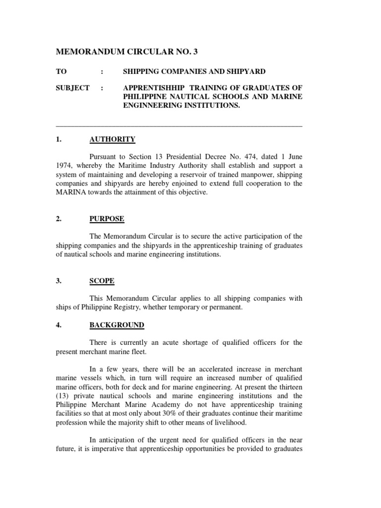 Memorandum Circular No. 3 | PDF | Apprenticeship | Shipping