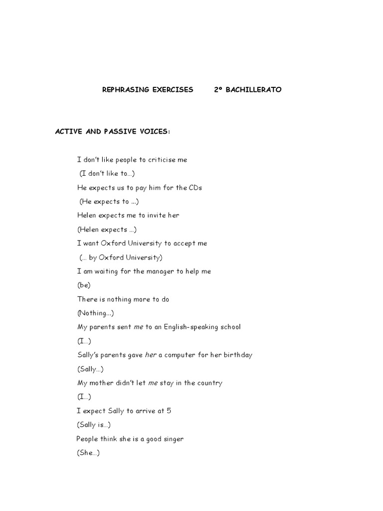 Rephrasing - Exercises Practice | PDF