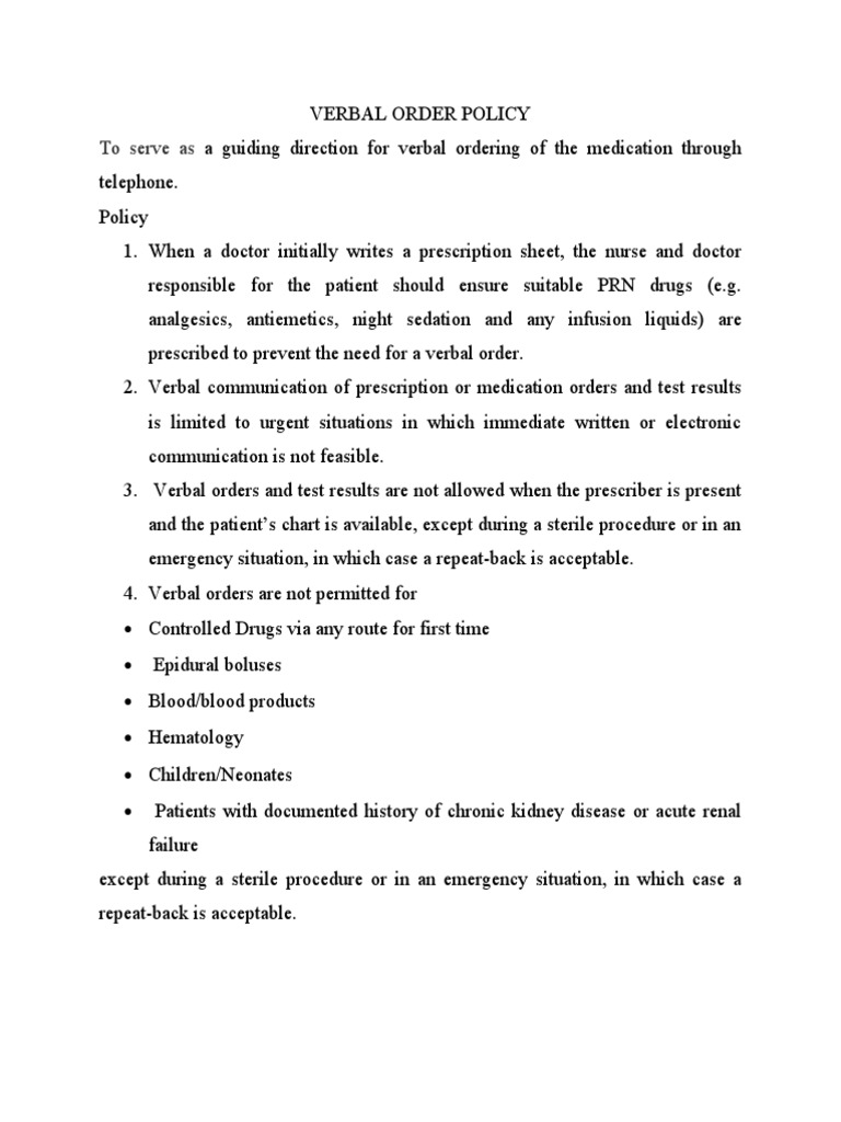 Verbal Order Policy | PDF | Medical Prescription | Pharmacy