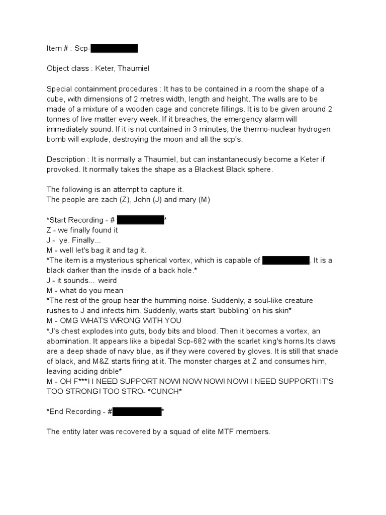 SCP-REDACTED: Containment Breach Incident | PDF