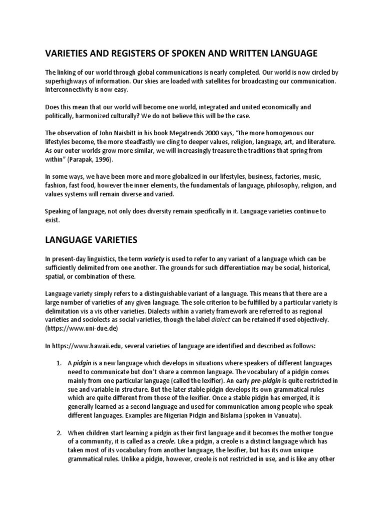 Language Varieties and Registers Explained | PDF | English Language ...