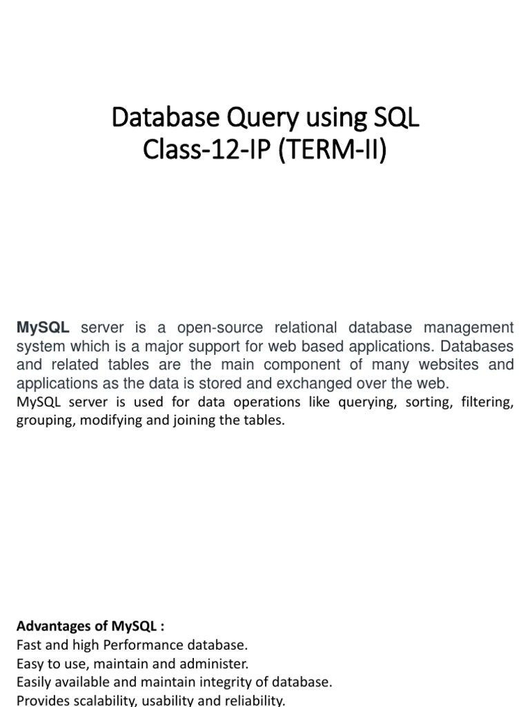 Xii Ip Unit Ii Database Query Using Sql Pdf Sql Computing 8870