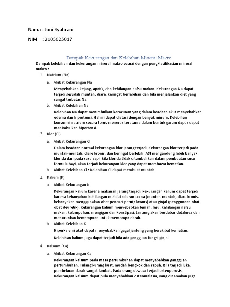 Akibat Kekurangan Dan Kelebihan Mineral Makro Punya Juni S | PDF