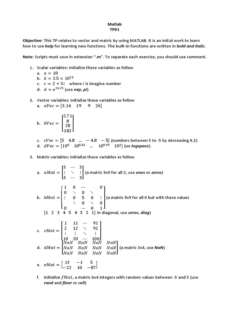 TP01 - en | PDF | Matrix (Mathematics) | Mathematics