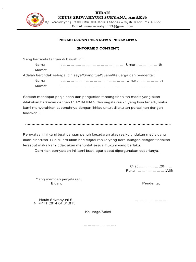 Contoh Format Informed Consent Persalinan | PDF
