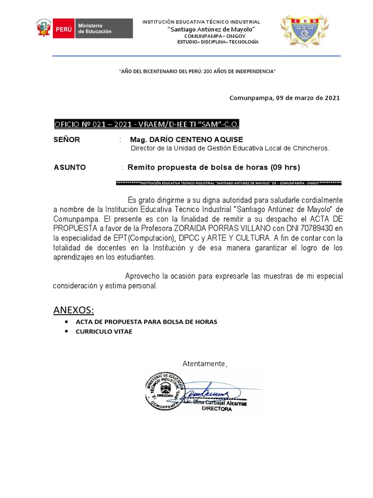 Oficio 021 PROPUESTA BOLSA DE HORAS | PDF