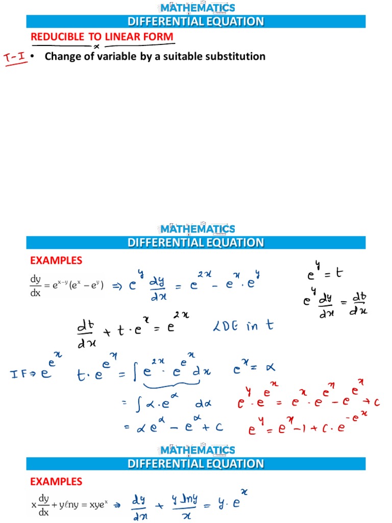 Differential Equation: Reducible To Linear Form | PDF | Tangent ...