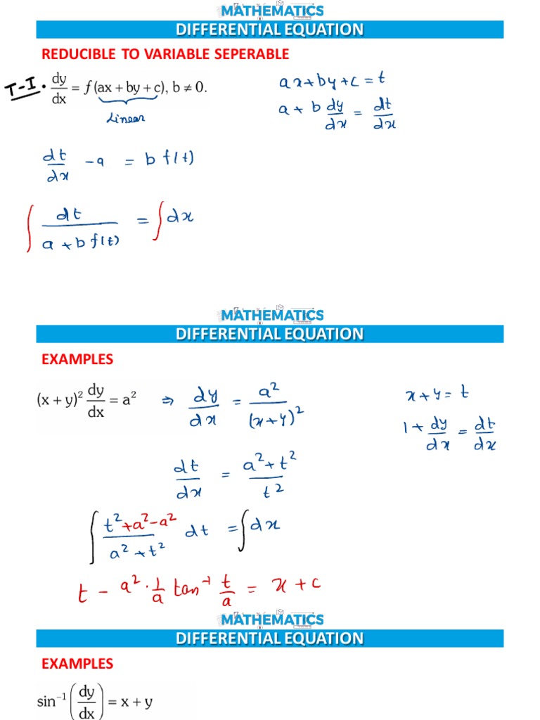 Differential Equation Reducible To Variable Seperable Pdf Tangent