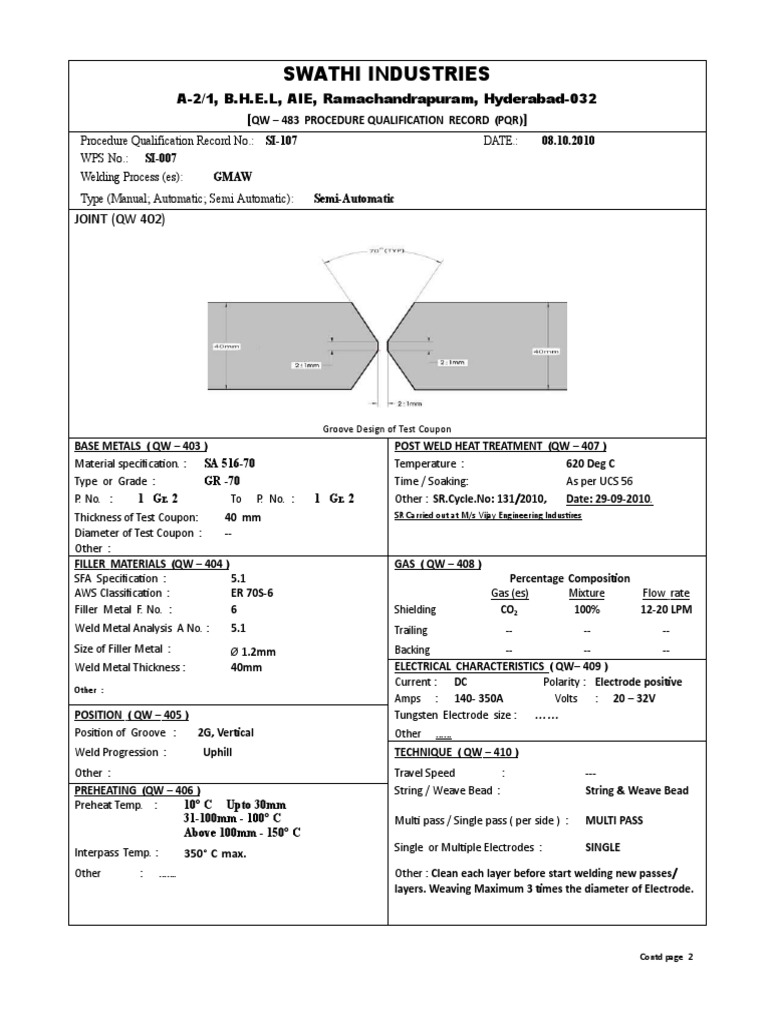 Swathi Industries: JOINT (QW 402) | PDF | Construction | Welding