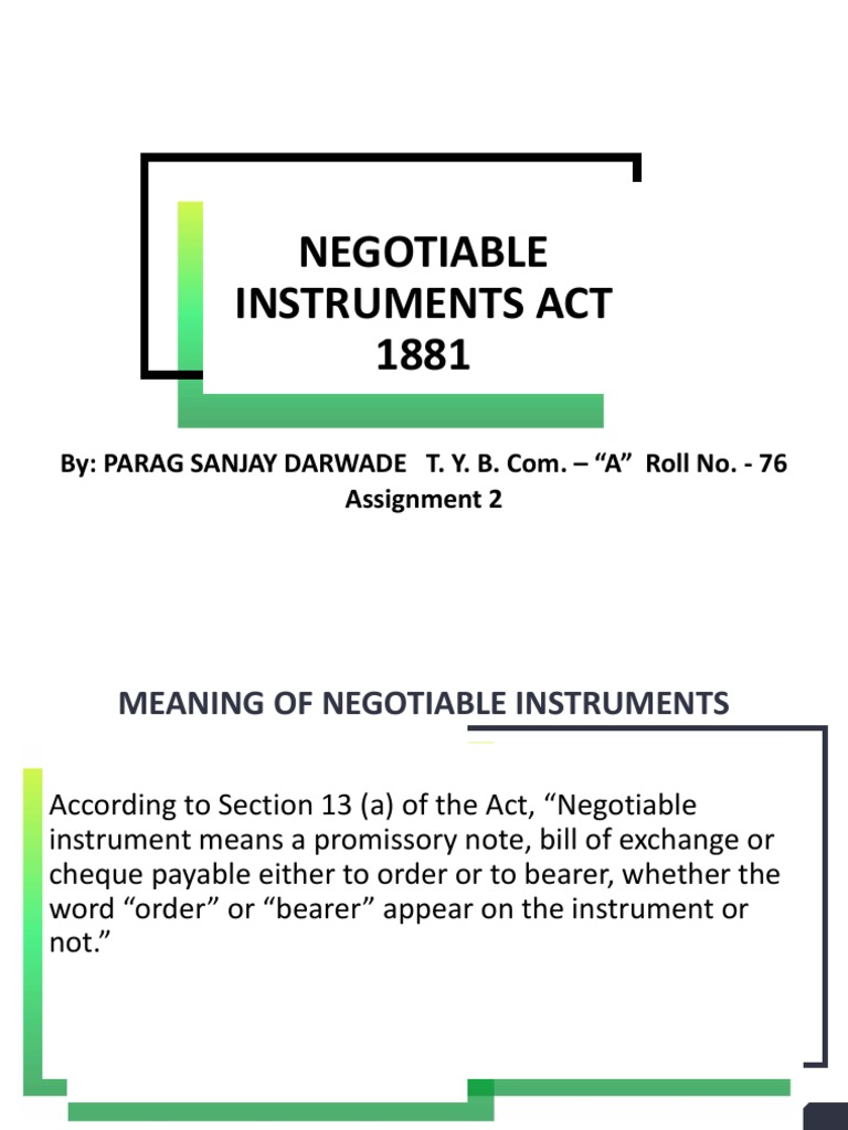 Negotiable Instruments Act | PDF | Negotiable Instrument | Cheque