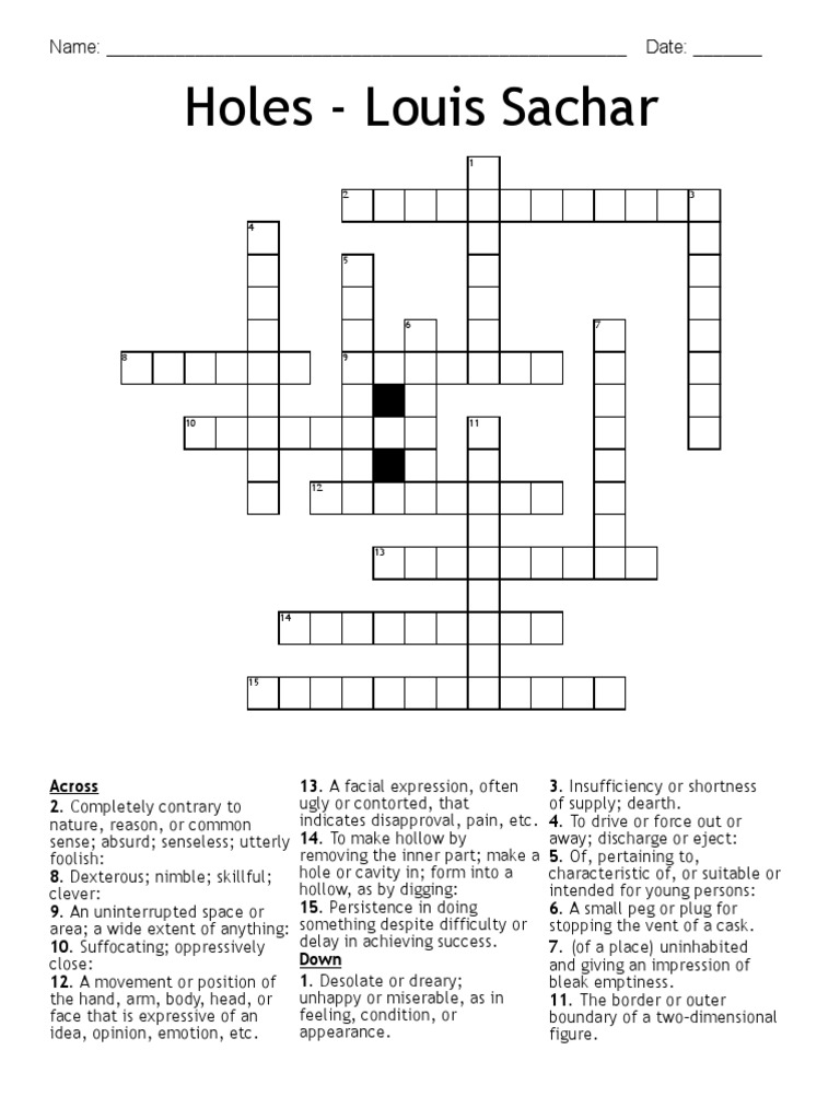 Vocabulary Crossword for "Holes" | PDF