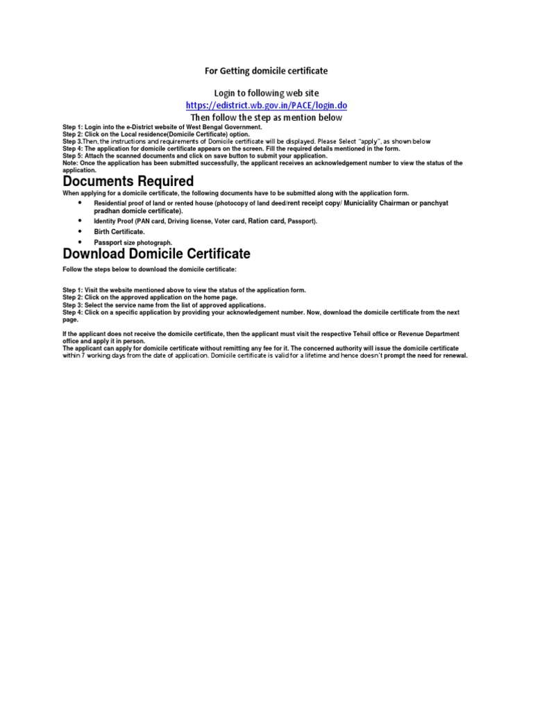 For Getting Domicile Certificate | PDF