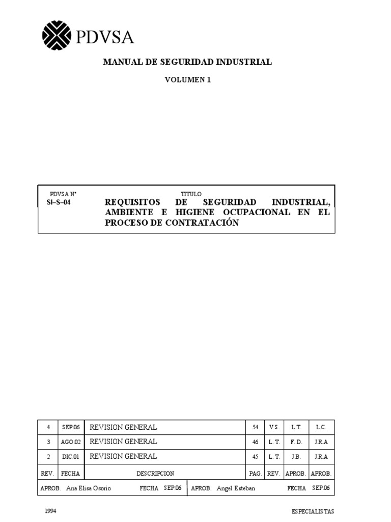 Pdvsa: Manual de Seguridad Industrial | PDF