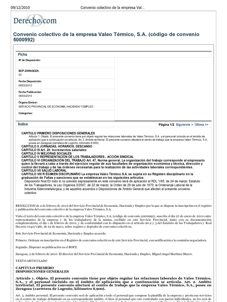 Convenio Colectivo Valeo Térmico, S.A | PDF | Derecho laboral | Sindicato