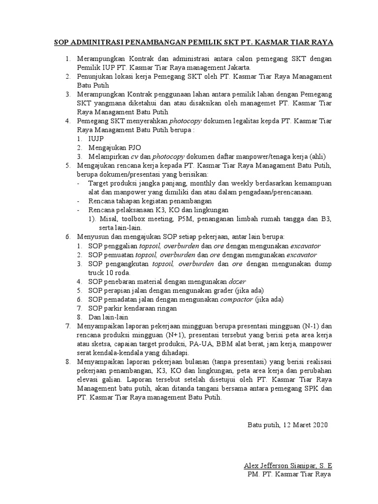 Sop Penambangan Pemilik SKT | PDF