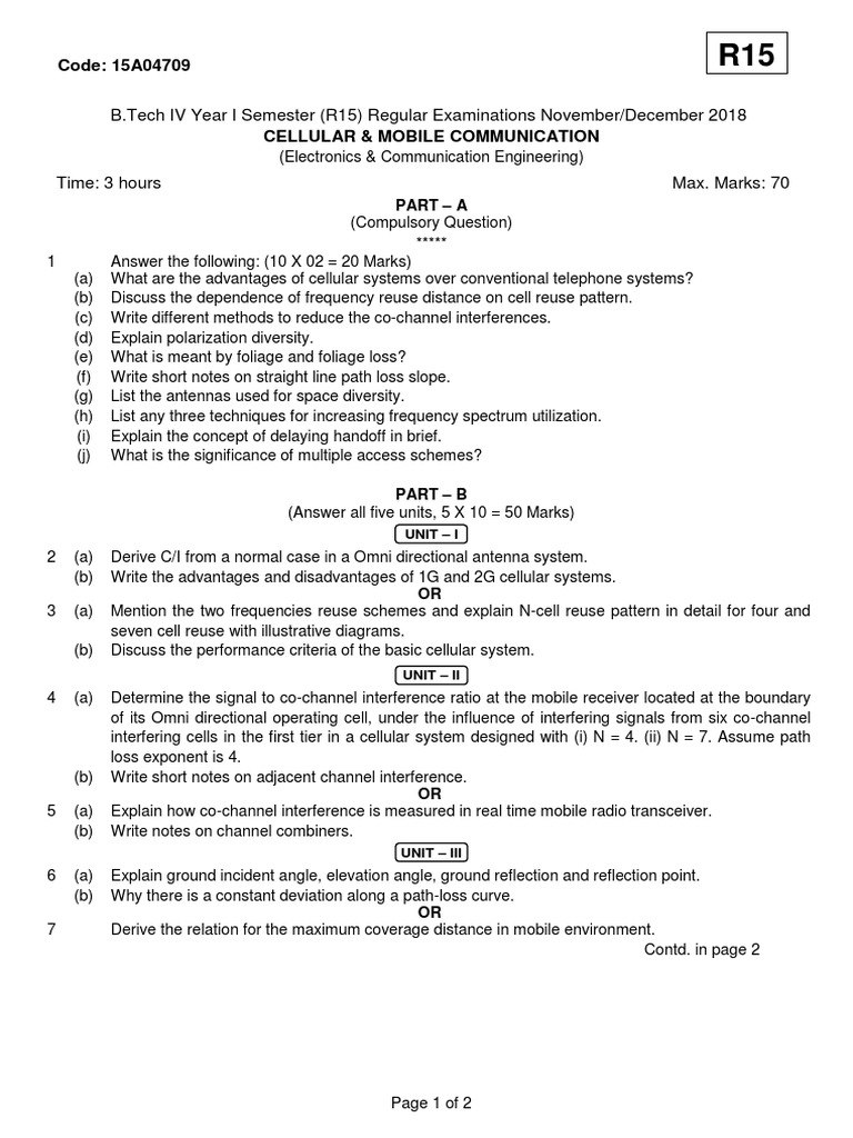 Cellular & Mobile Communication Exam Questions | PDF | Cellular Network ...