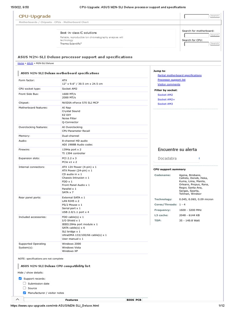 CPU-Upgrade - ASUS M2N-SLI Deluxe Processor Support and Specifications ...