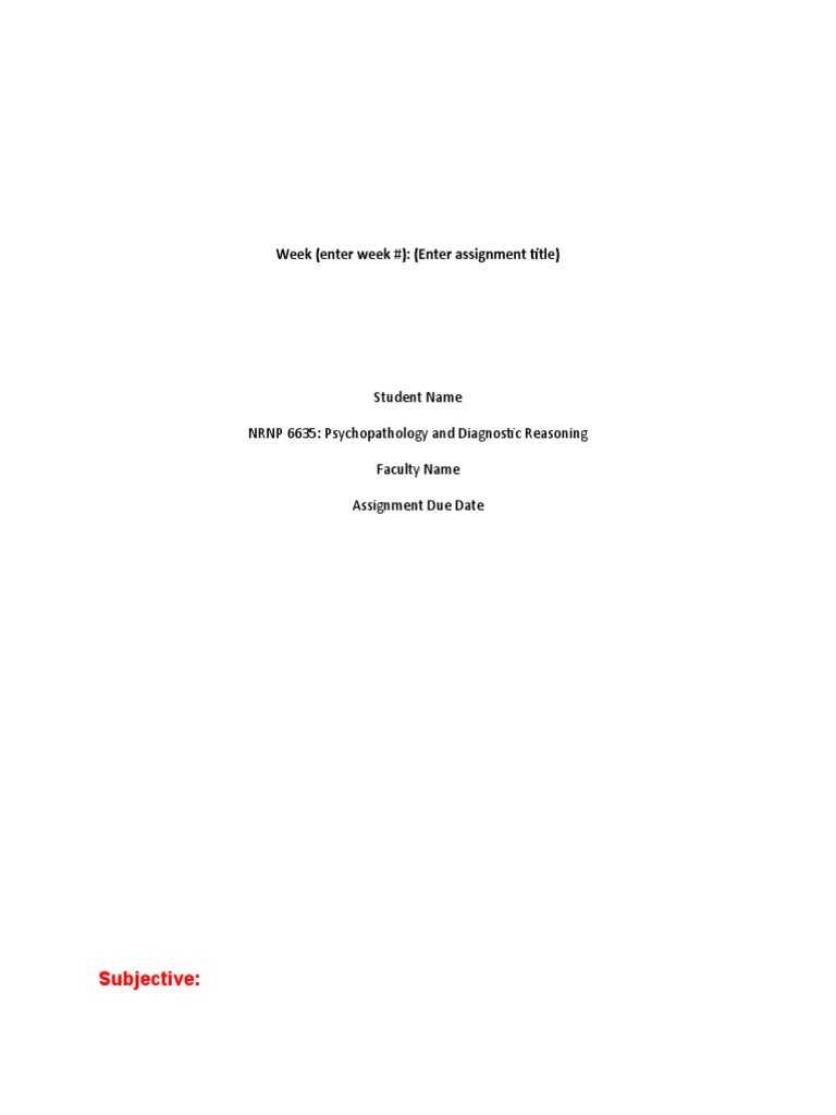 NRNP PRAC 6635 Comprehensive Psychiatric Evaluation Template 1 | PDF ...