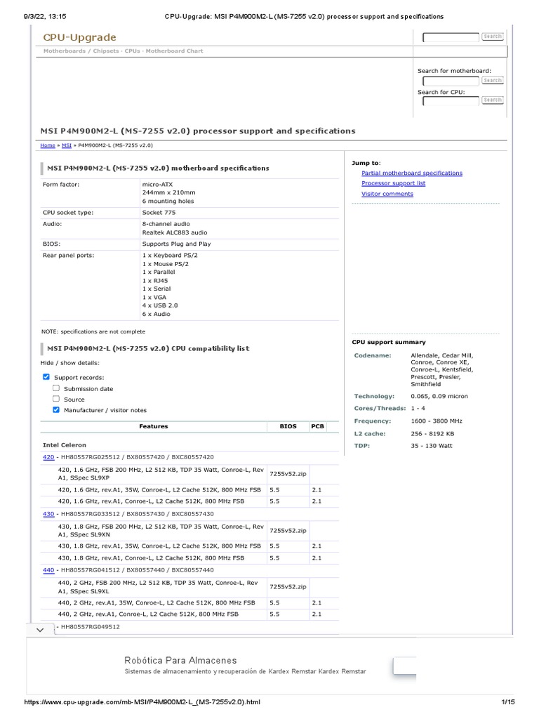 CPU-Upgrade - MSI P4M900M2-L (MS-7255 v2.0) Processor Support and Specifications | PDF ...