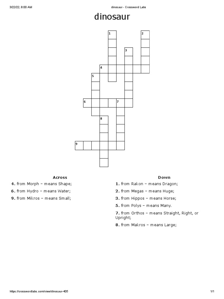 Dinosaur - Crossword Labs | PDF