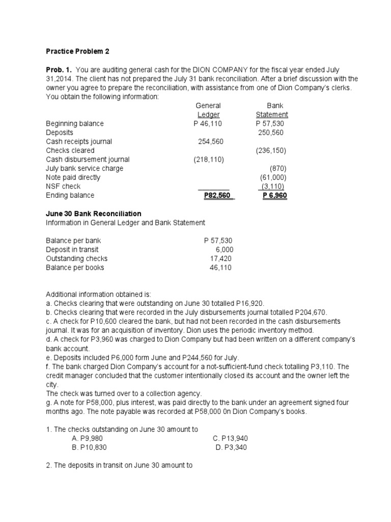 Practice Problem 2 Cash Recon | PDF | Bad Debt | Banks
