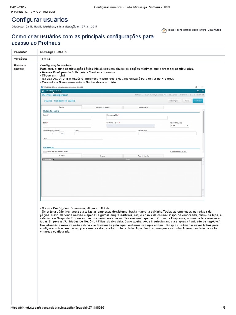 Configurar Usuários - Linha Microsiga Protheus - TDN | Download grátis ...
