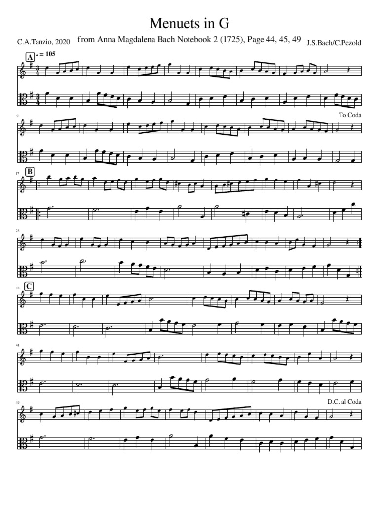 Bach Minuets in G For Violin and Viola2 | PDF | Bach Family | Christian ...