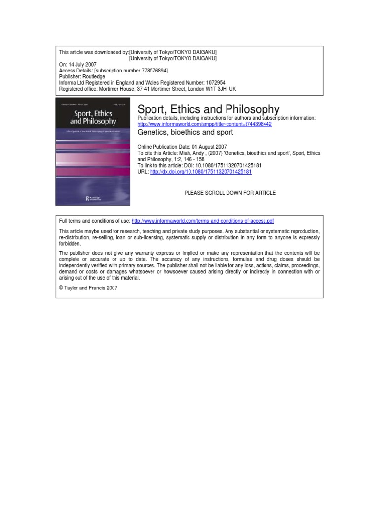 Sport, Ethics and Philosophy | PDF | Doping In Sport | Bioethics