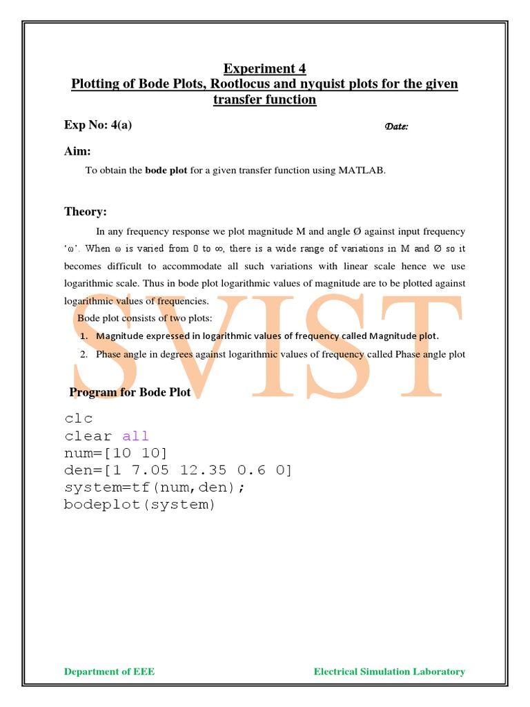 Plotting of Bode Plots, Root Locus and Nyquist Plots | PDF ...