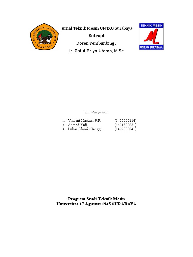 Entropi: Jurnal Teknik Mesin UNTAG Surabaya Dosen Pembimbing: Ir. Gatut Priyo Utomo, M.SC | PDF