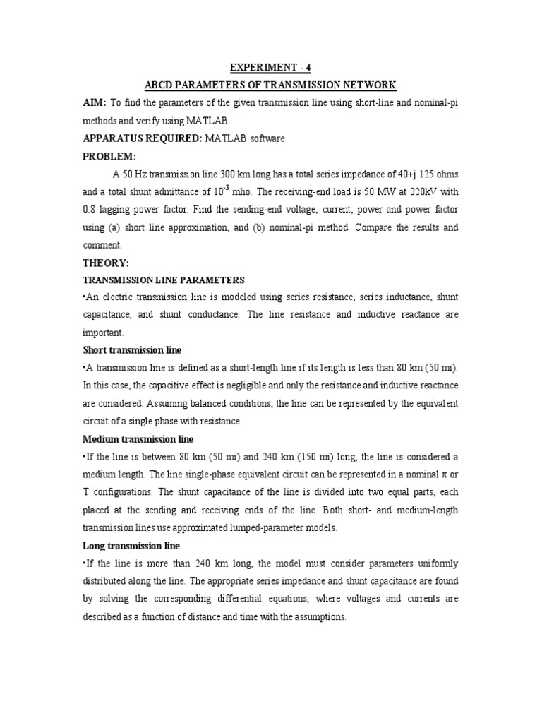 Exp 4 ABCD Parameters of Transmission Line | PDF | Electric Power ...