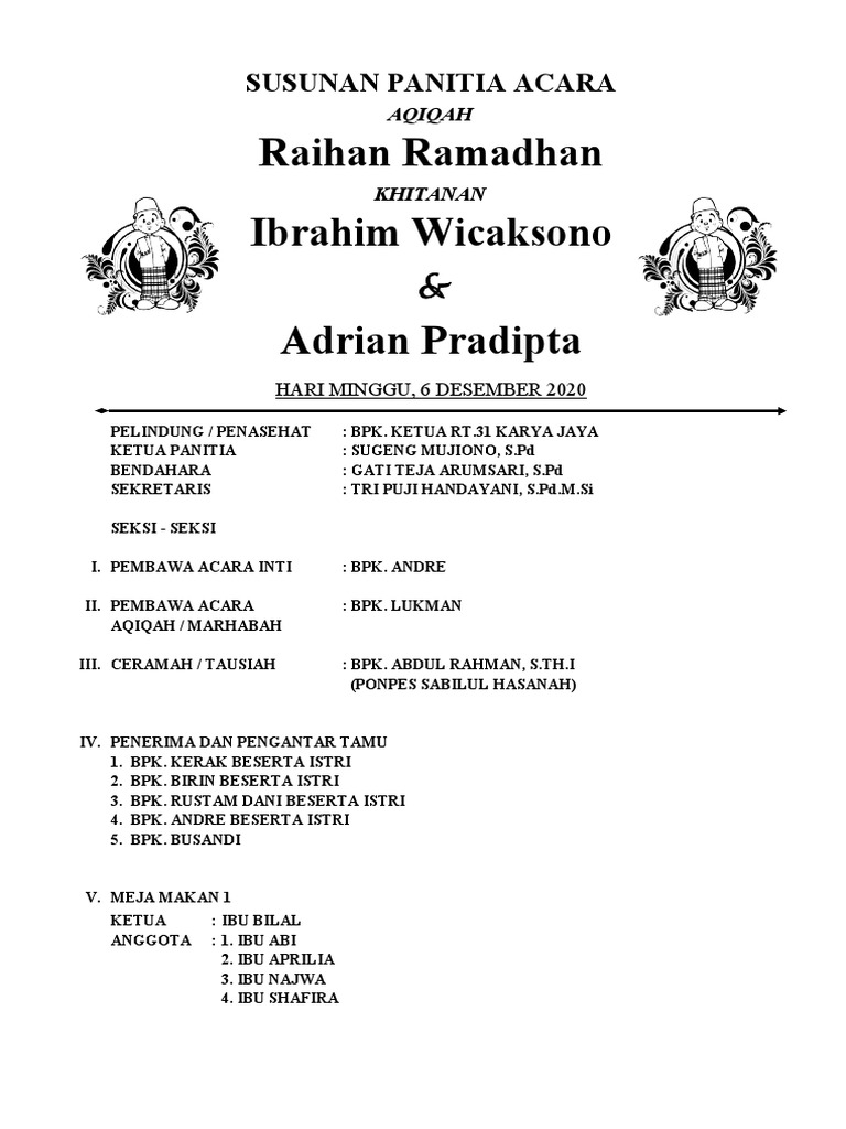 Susunan Panitia Khitanan Pak Sugeng | PDF