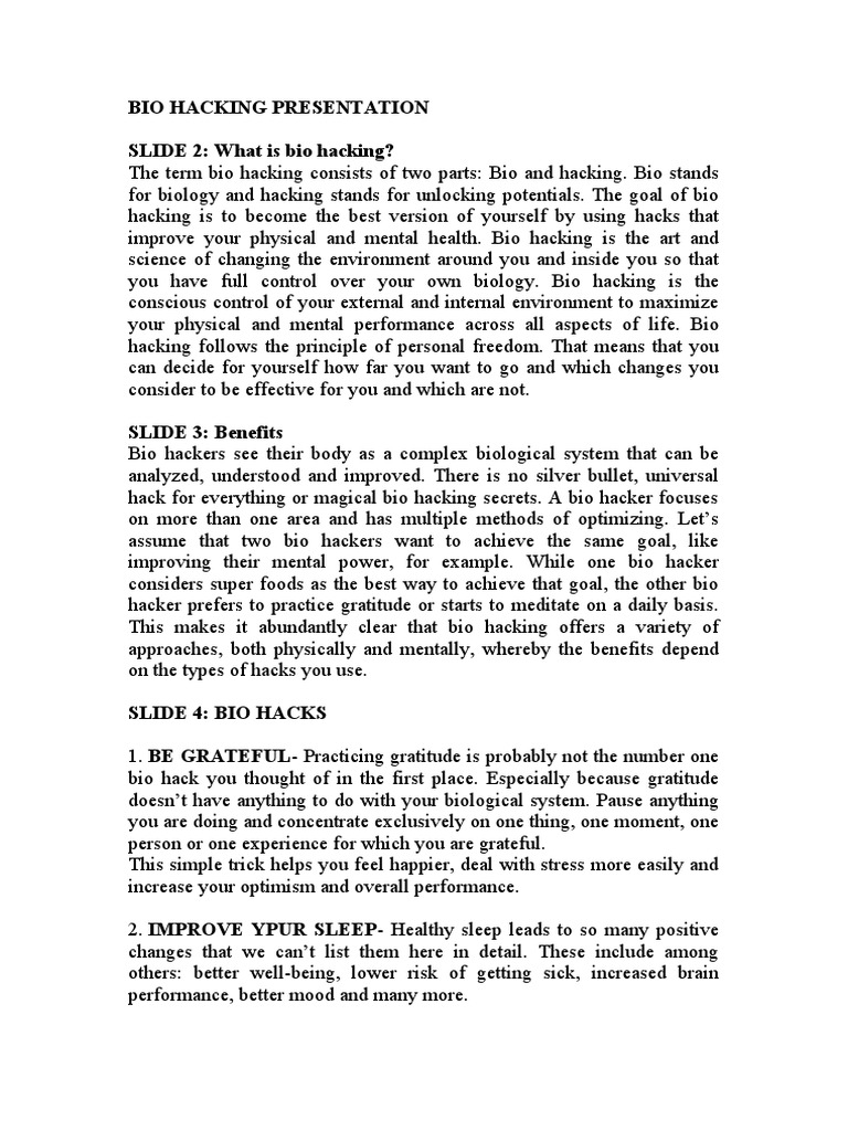 Bio Hacking Presentation SLIDE 2: What Is Bio Hacking? | Download Free ...