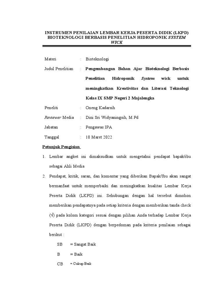 Instrumen Penilaian LKPD Ahli Media | PDF