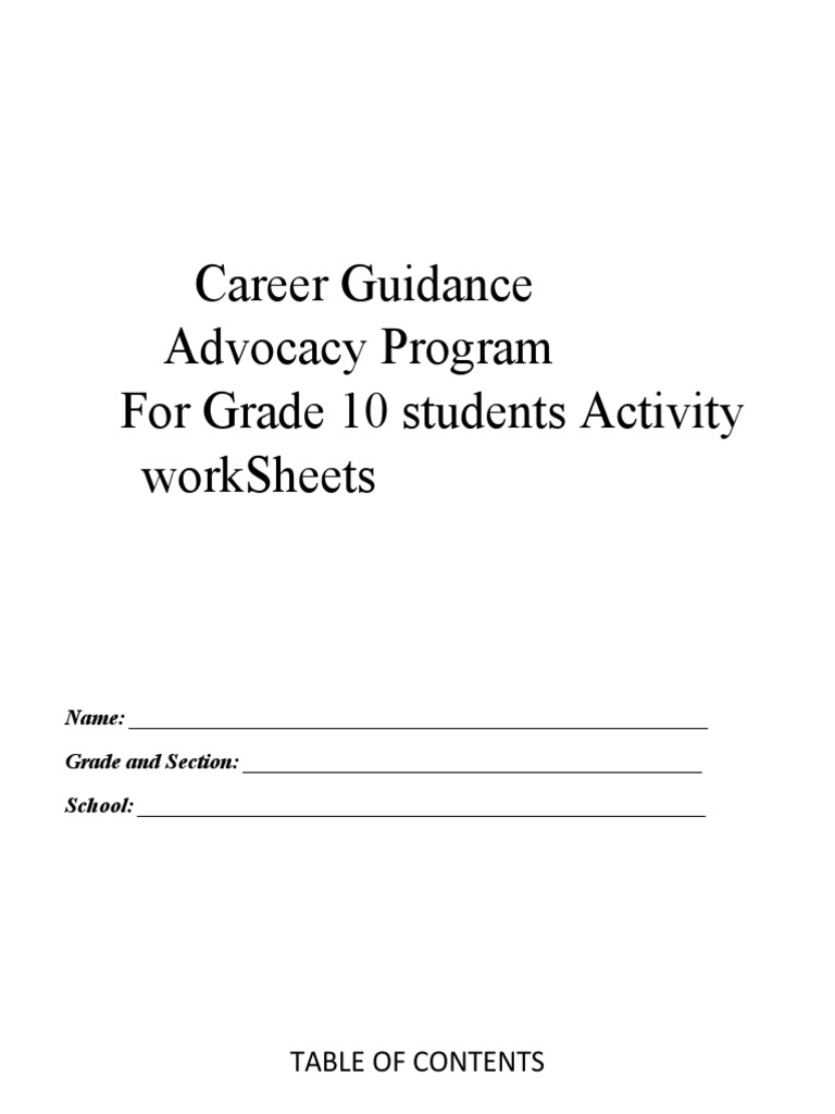 Grade 10 Career Guidance Worksheets | PDF
